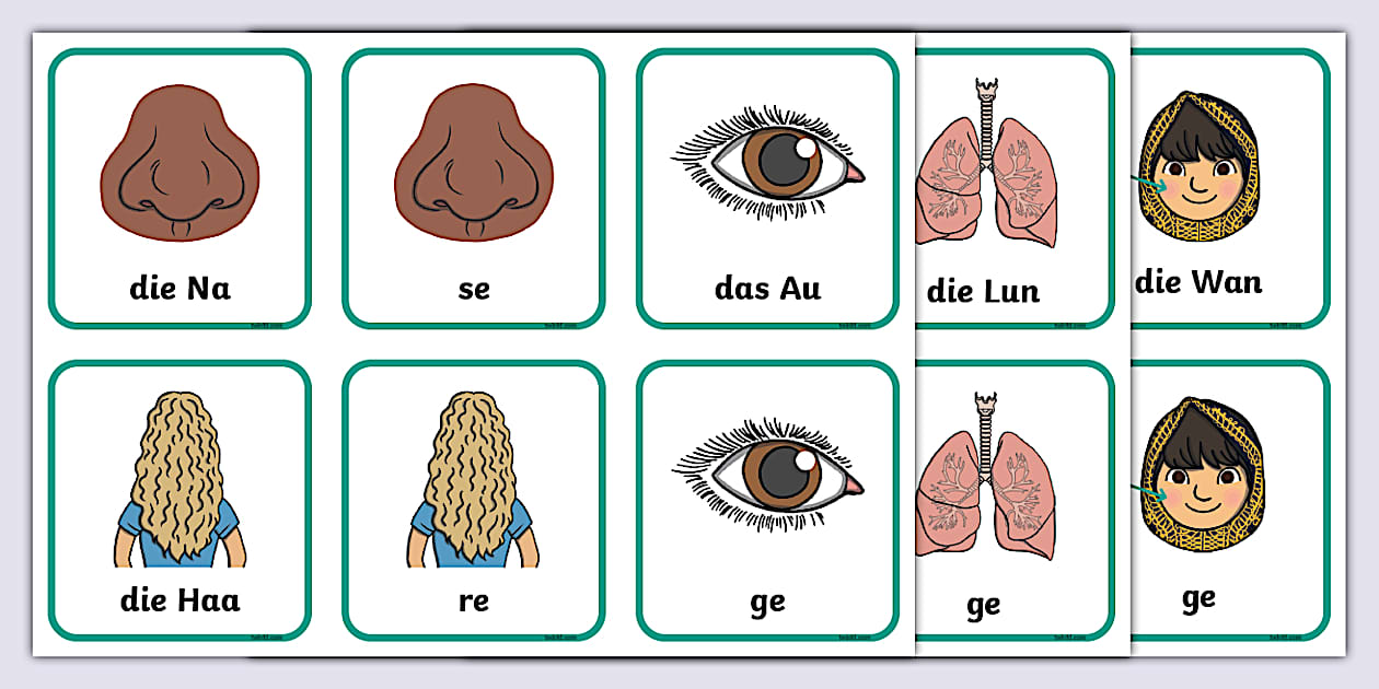 Body Word Puzzle - German - Matching Cards (teacher made)
