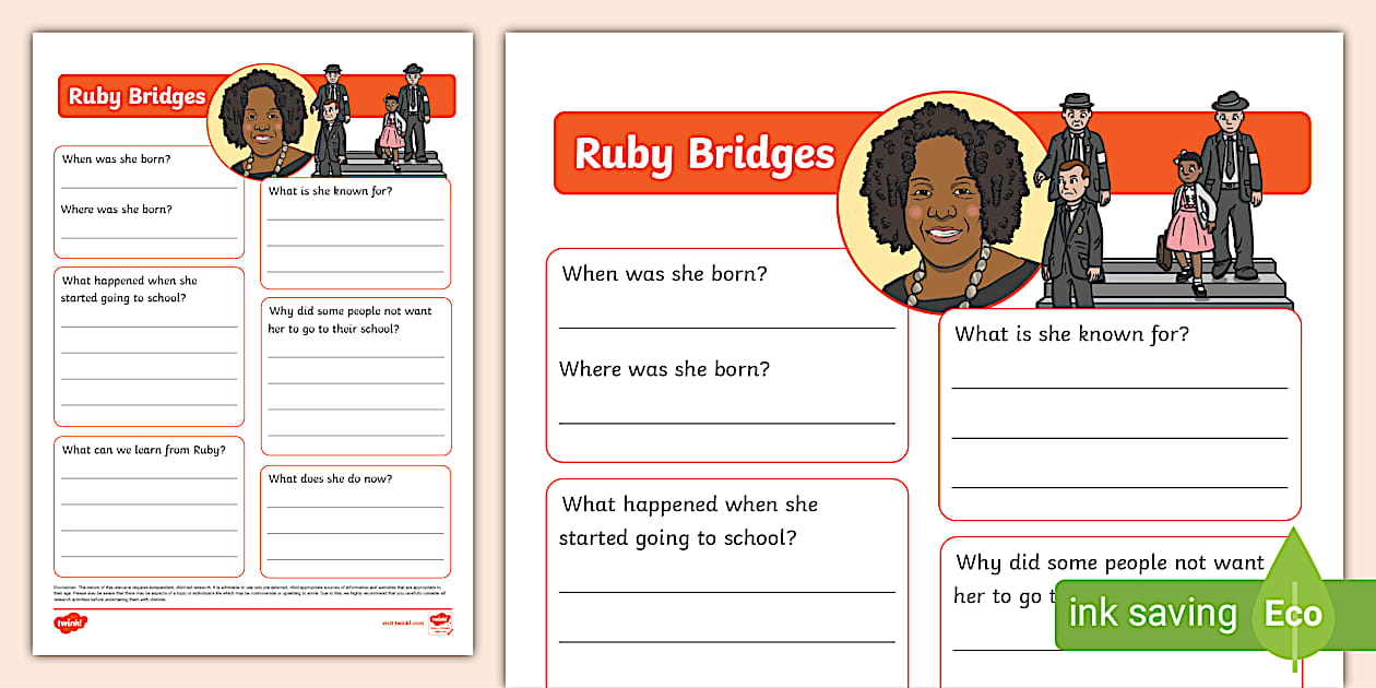 Ruby Bridges Fact File Template, civil rights, USA, Black history