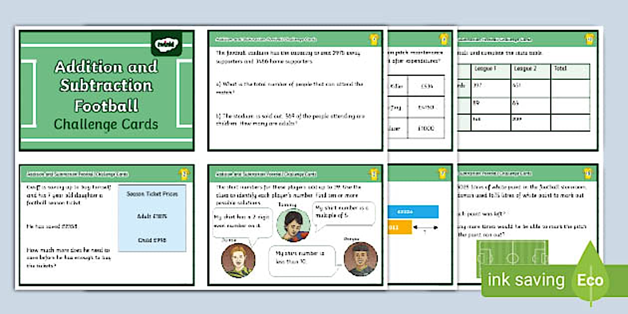 👉 Year 4 Football Addition and Subtraction Challenge Cards