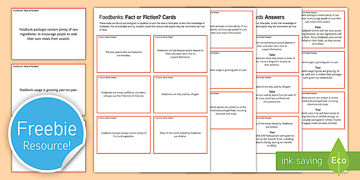 Foodbank Fact or Fiction Cards (teacher made) - Twinkl
