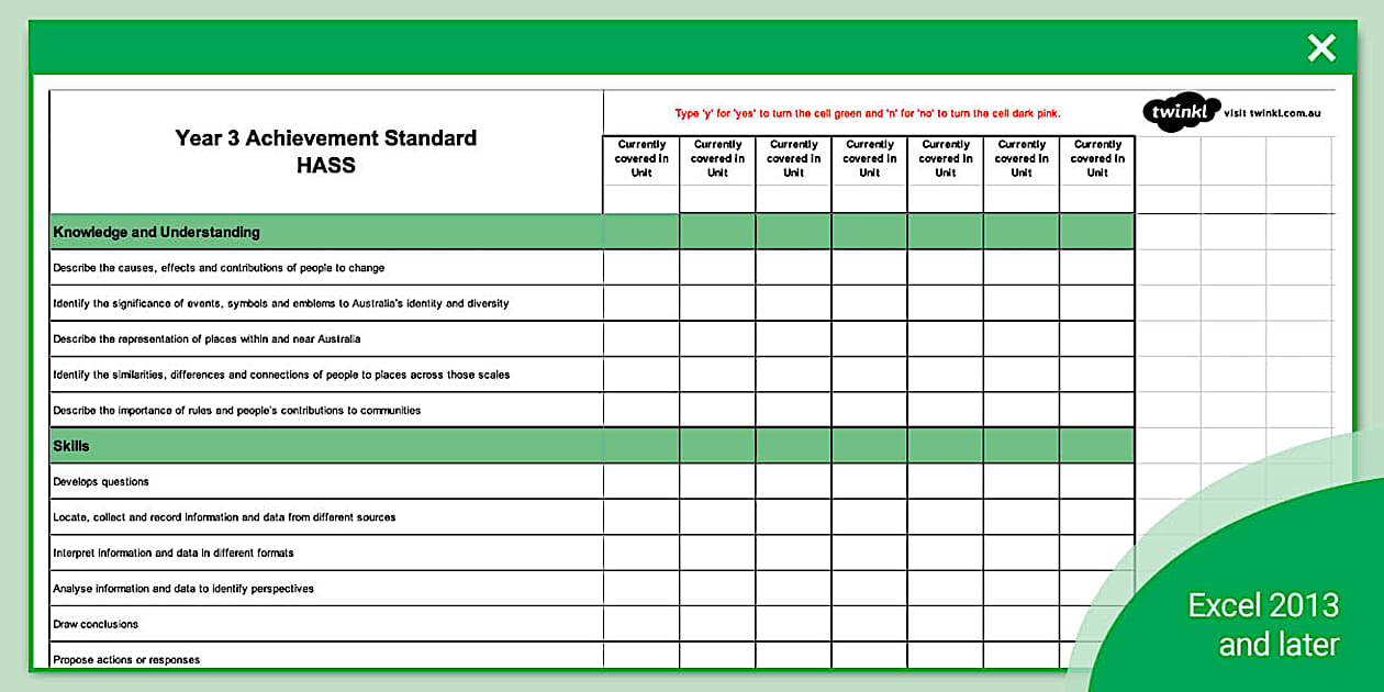 HASS Year 3 Achievement Standards Assessment Tracker
