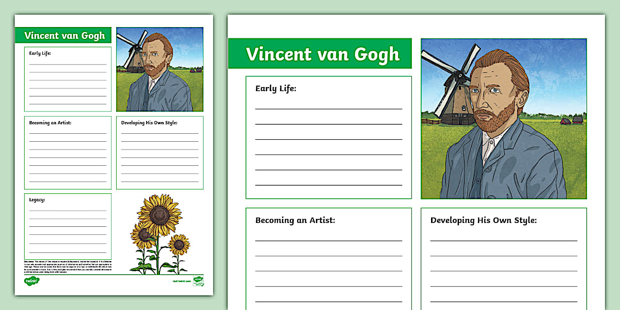The Life of Vincent van Gogh Biography Template - Twinkl
