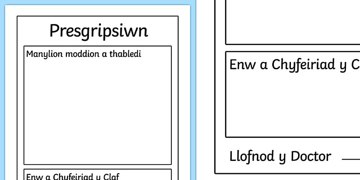 Editable Doctor's Surgery Prescription Welsh (teacher made)