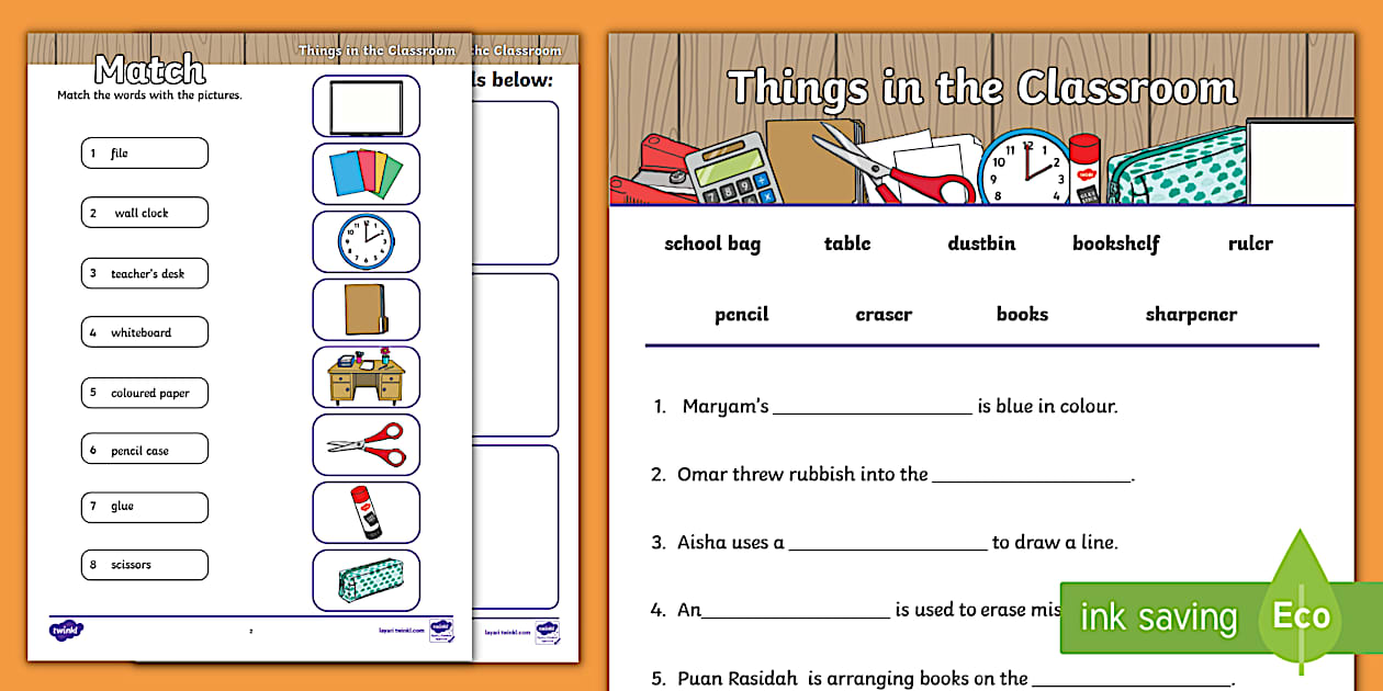 Editable Things in the Classroom Worksheet - Twinkl