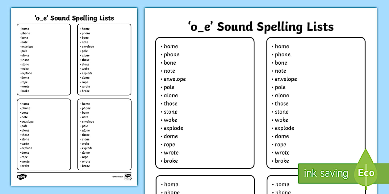 'o_e' Phonic Sounds List - Spelling - Twinkl