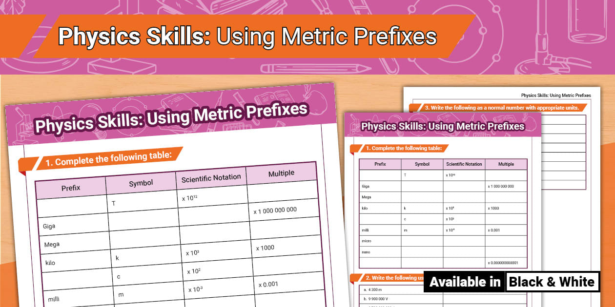 Physics Skills: Using Metric Prefixes Work Sheet