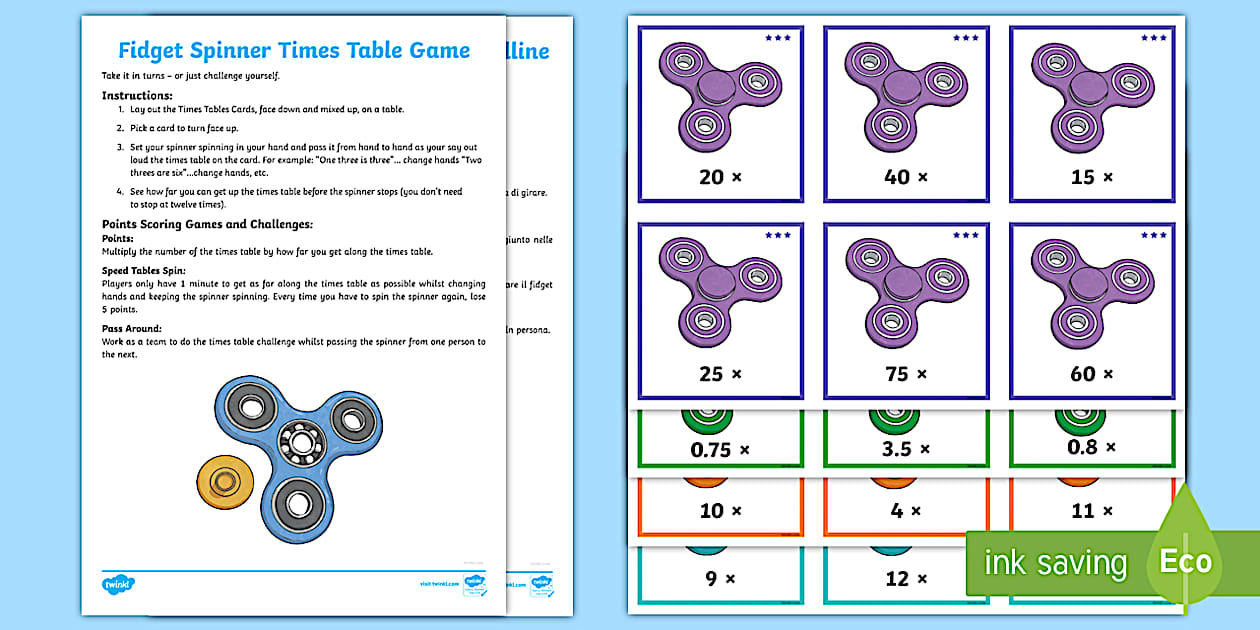 Editable Fidget Spinner Times Tables Challenge Game English/Italian