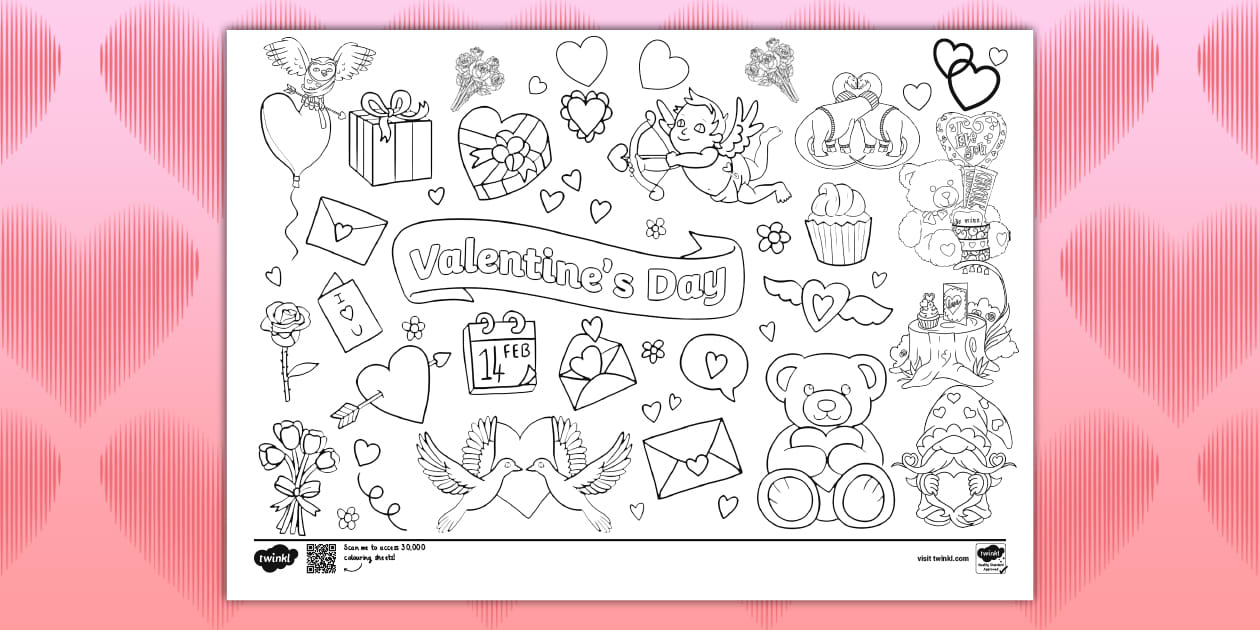 Valentine's Day Doodles Colouring Sheet - Twinkl