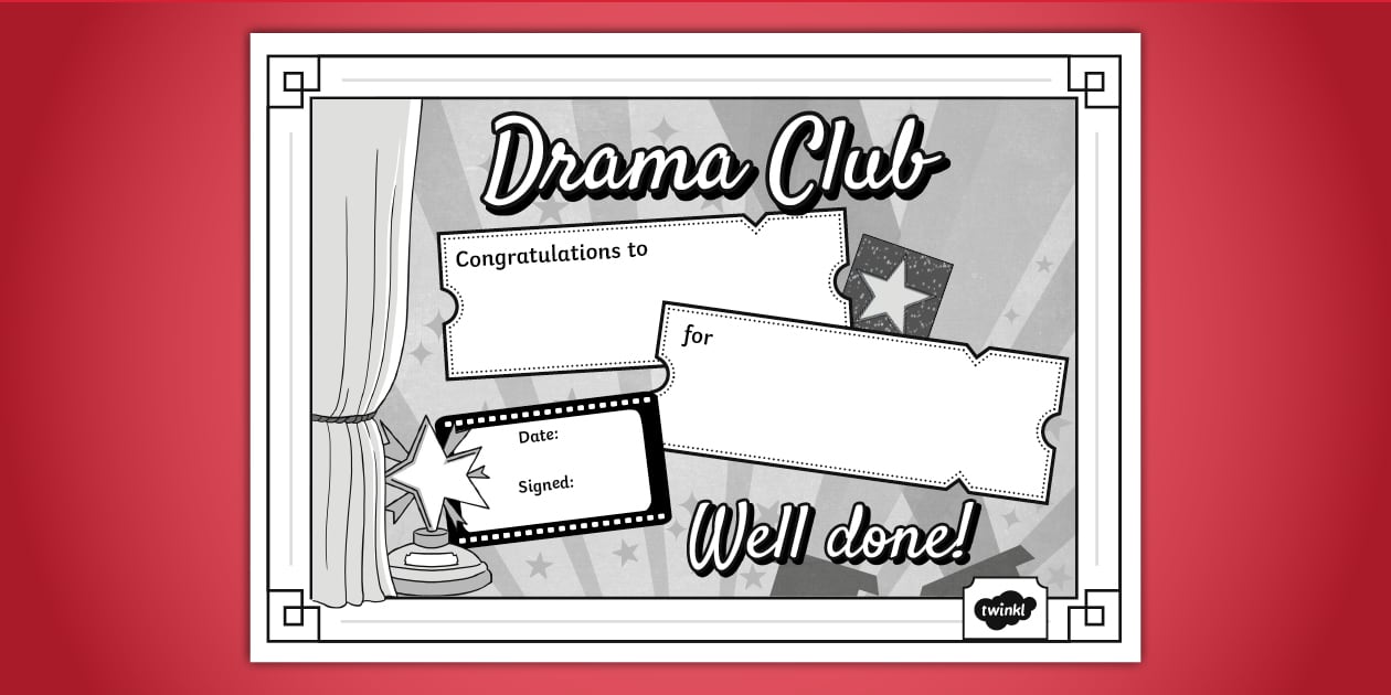 Old Hollywood Themed Drama Club Certificate - Twinkl