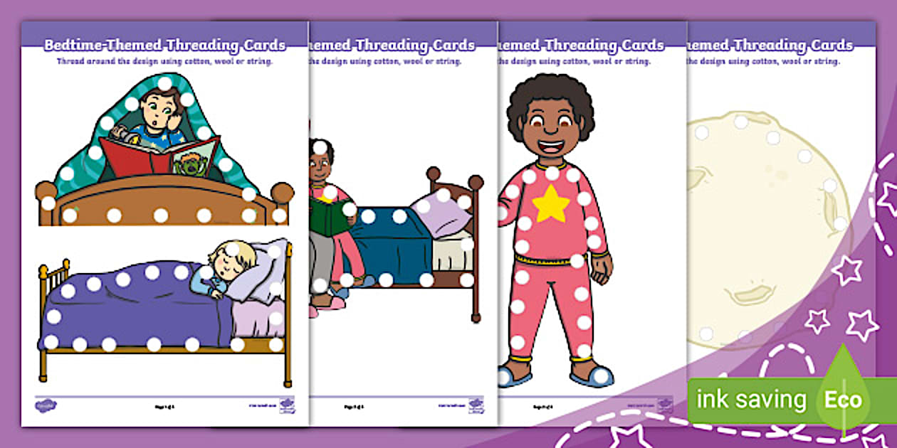 Bedtime-Themed Threading Cards (teacher made) - Twinkl