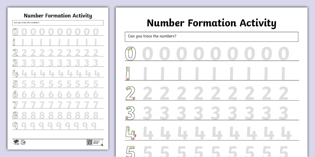 Tracing Number Formation Worksheets 0 to 9 PDF