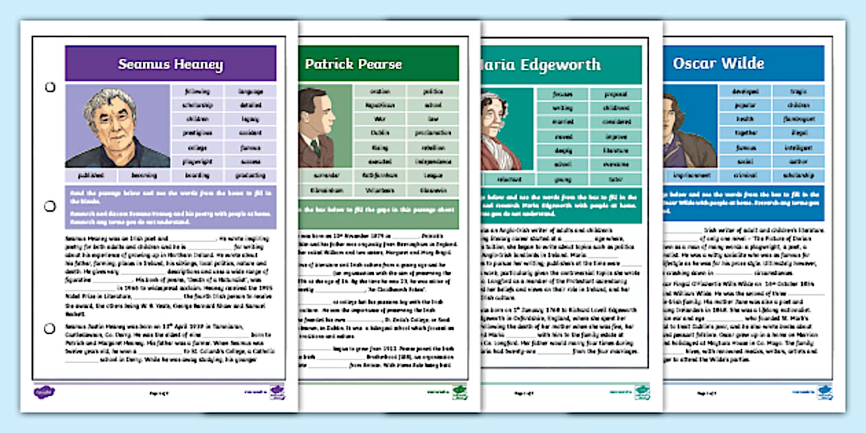 Irish Culture Literature and Arts Cloze Procedure Pack