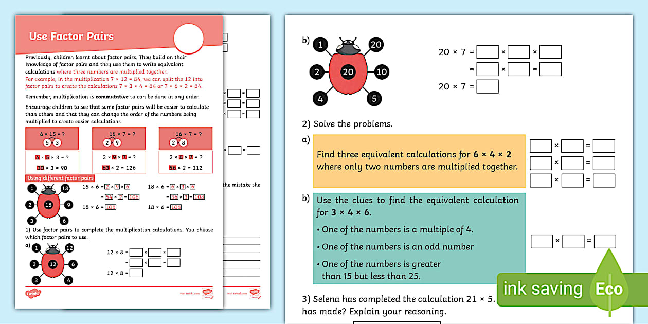 👉 Year 4 Maths Key Skills: Use Factor Pairs Activity Sheet