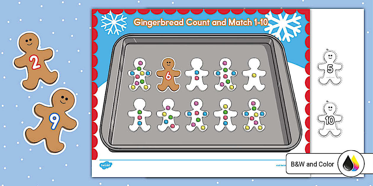 Gingerbread Count and Match 1-10 Activity Mat for PreK-K