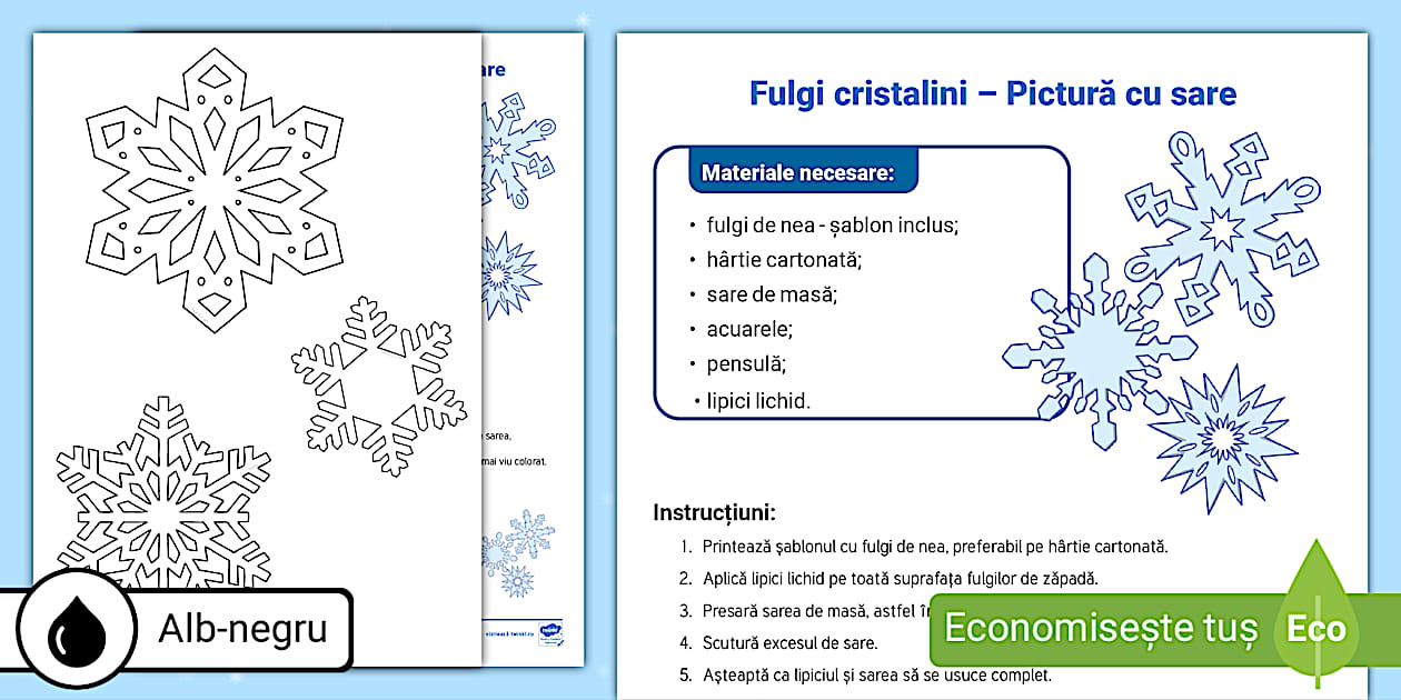 Fulgi cristalini – Pictură cu sare (teacher made)