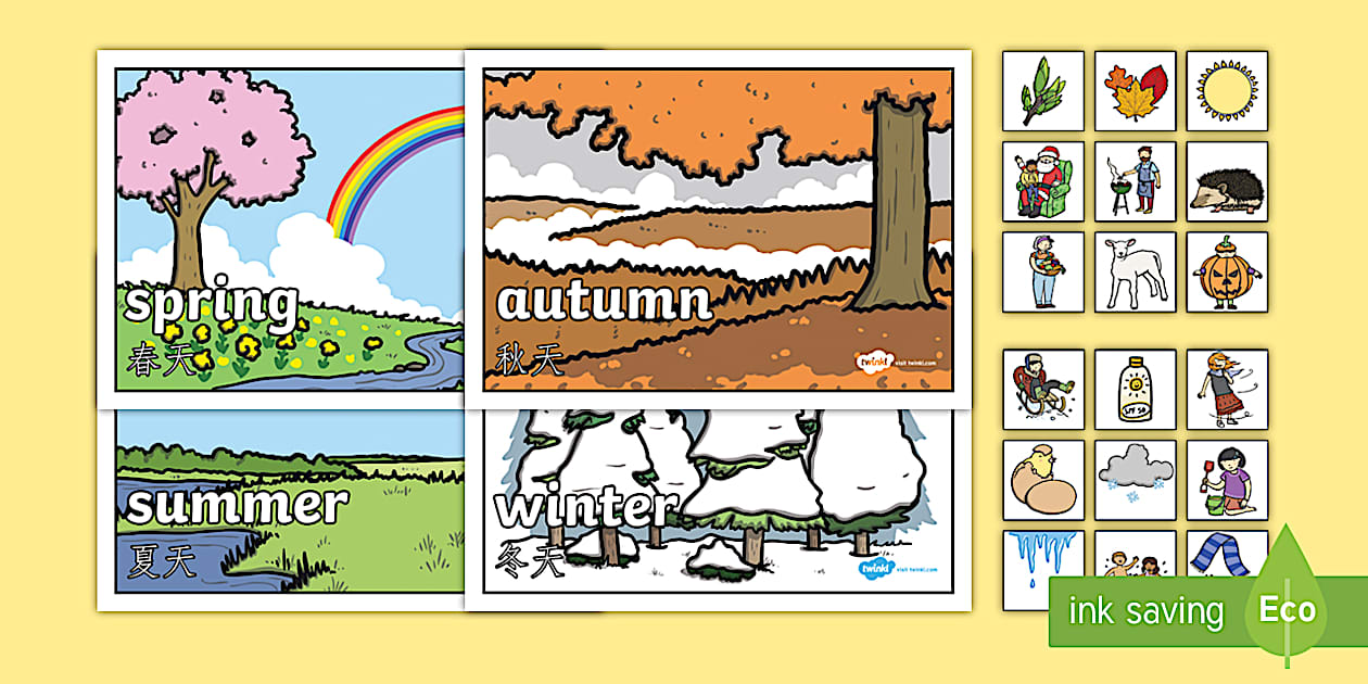 Seasons Sorting Activity English/Mandarin Chinese - Twinkl