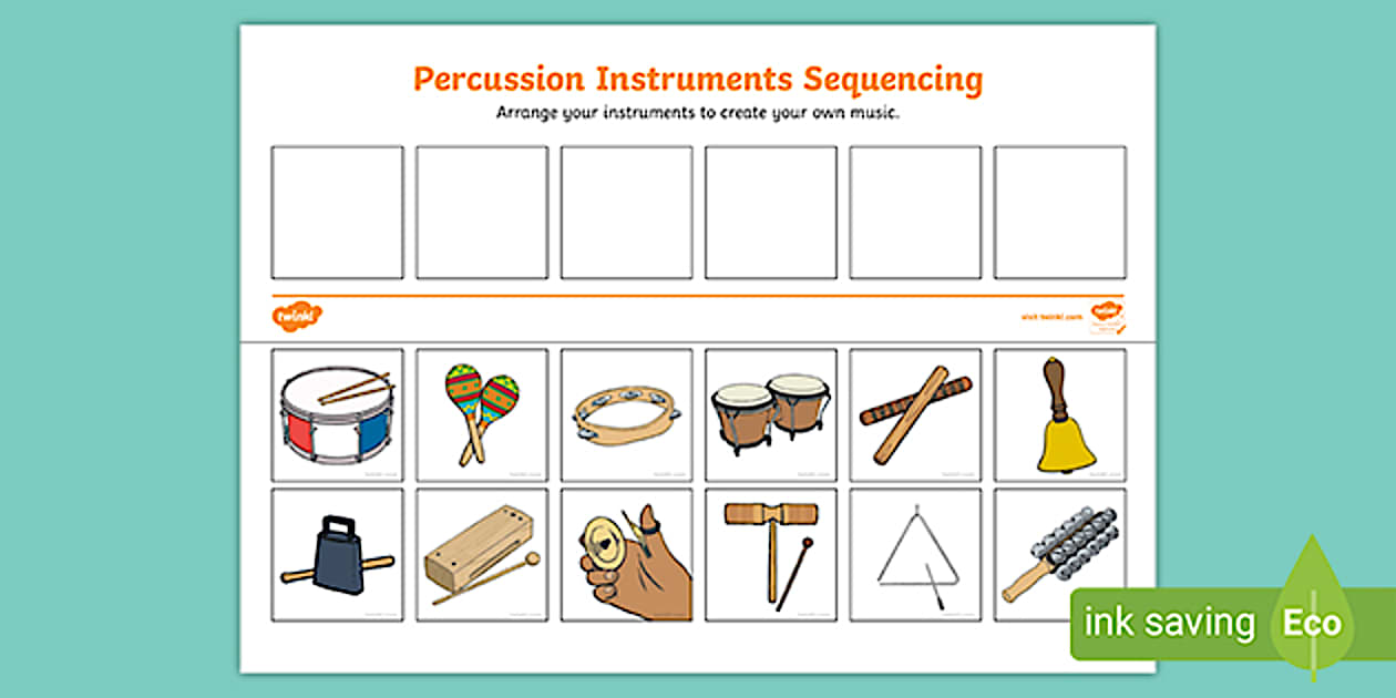 Percussion Instruments Sequencing Sheet - Twinkl