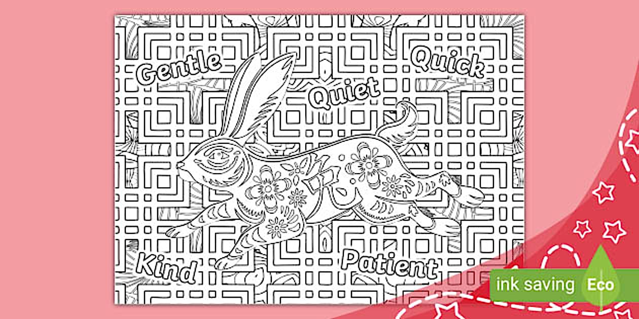 Year of the Rabbit Qualities Mindfulness Colouring - Twinkl