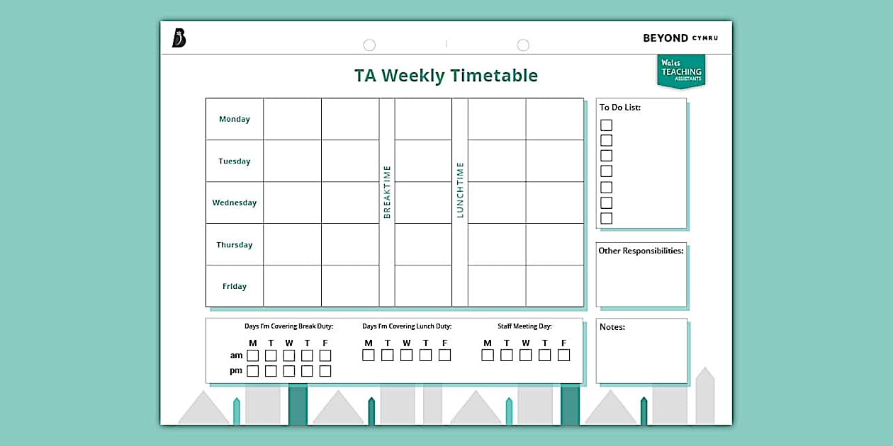 Wales Secondary TA Weekly Timetable (teacher made) - Twinkl