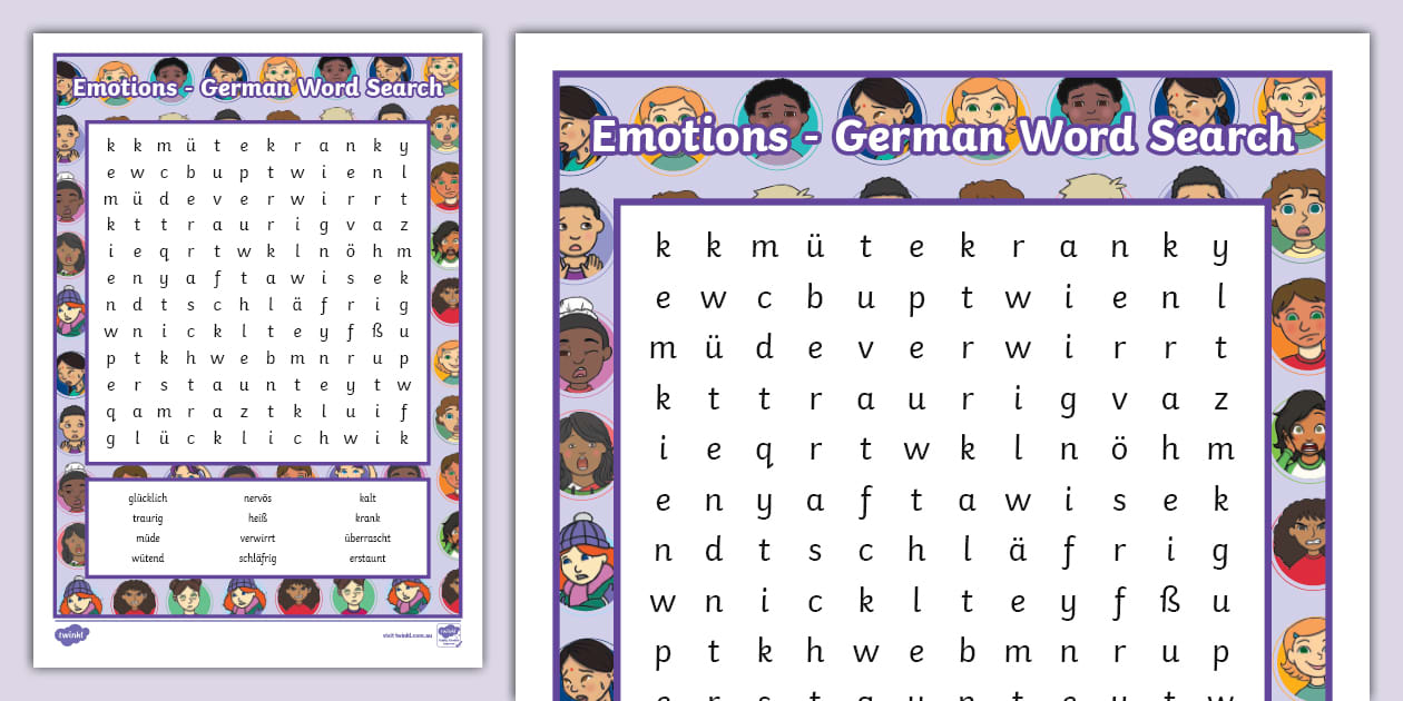 Emotions - German Word Search (Teacher-Made) - Twinkl