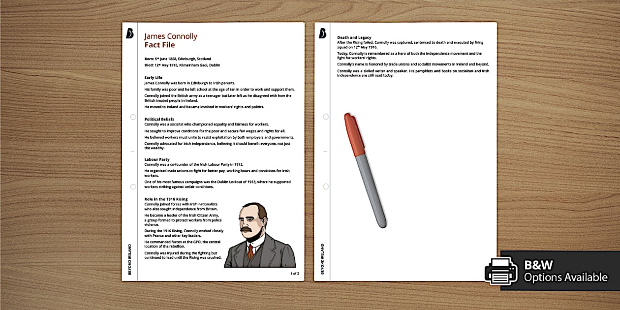 James Connolly Fact File (l'enseignant a fait) - Twinkl