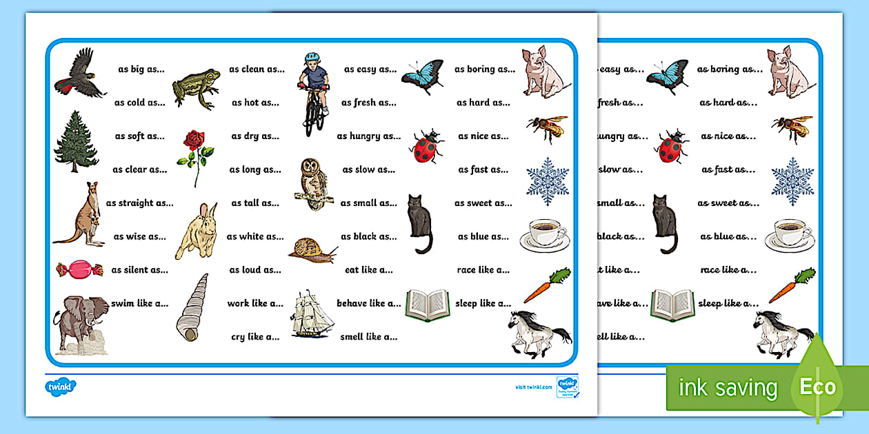 Simile Word Mat: Simile Examples for Kids (teacher made)