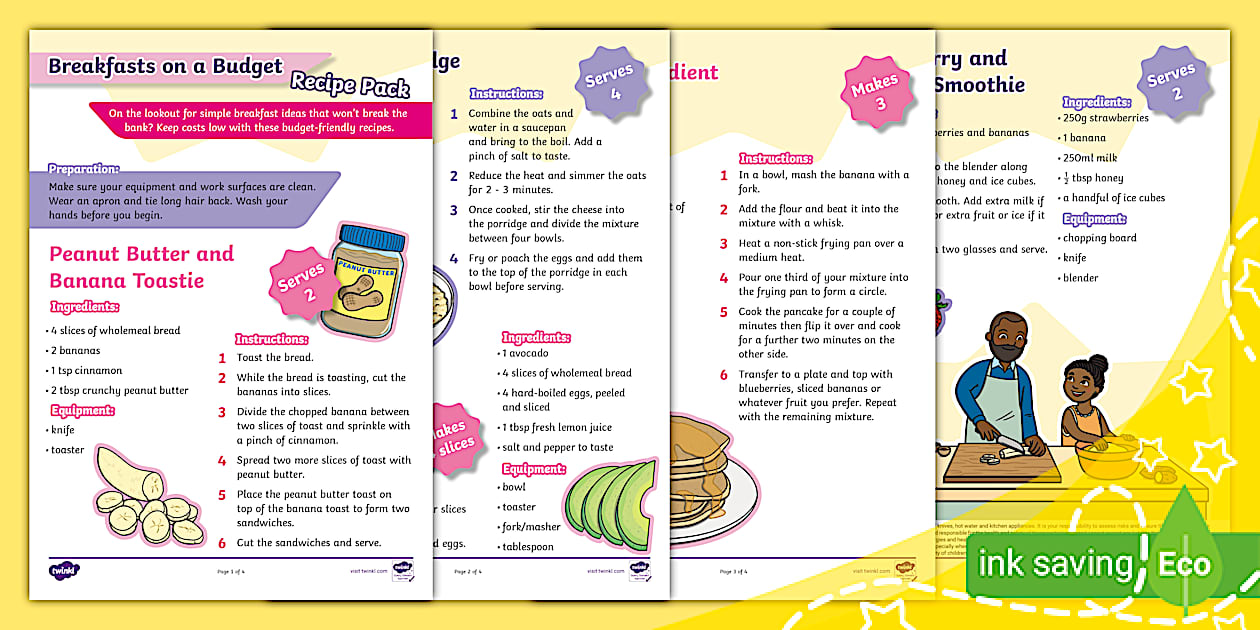 Breakfasts on a Budget Recipe Pack (Teacher-Made) - Twinkl