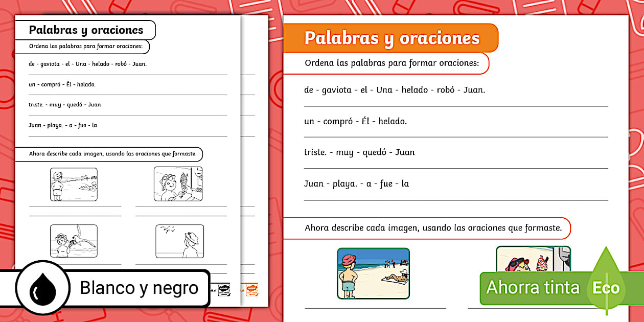 Hoja de trabajo: Ordenar palabras para formar oraciones