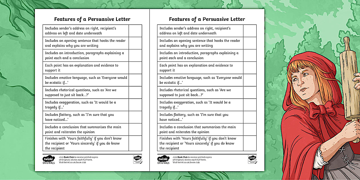 Editable Features of a Persuasive Letter Checklist - Twinkl
