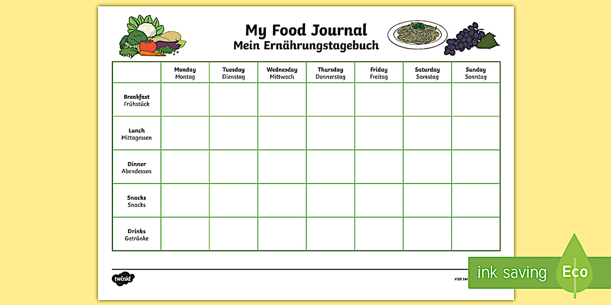 My Healthy Eating Food Journal Worksheet / Worksheet English/German