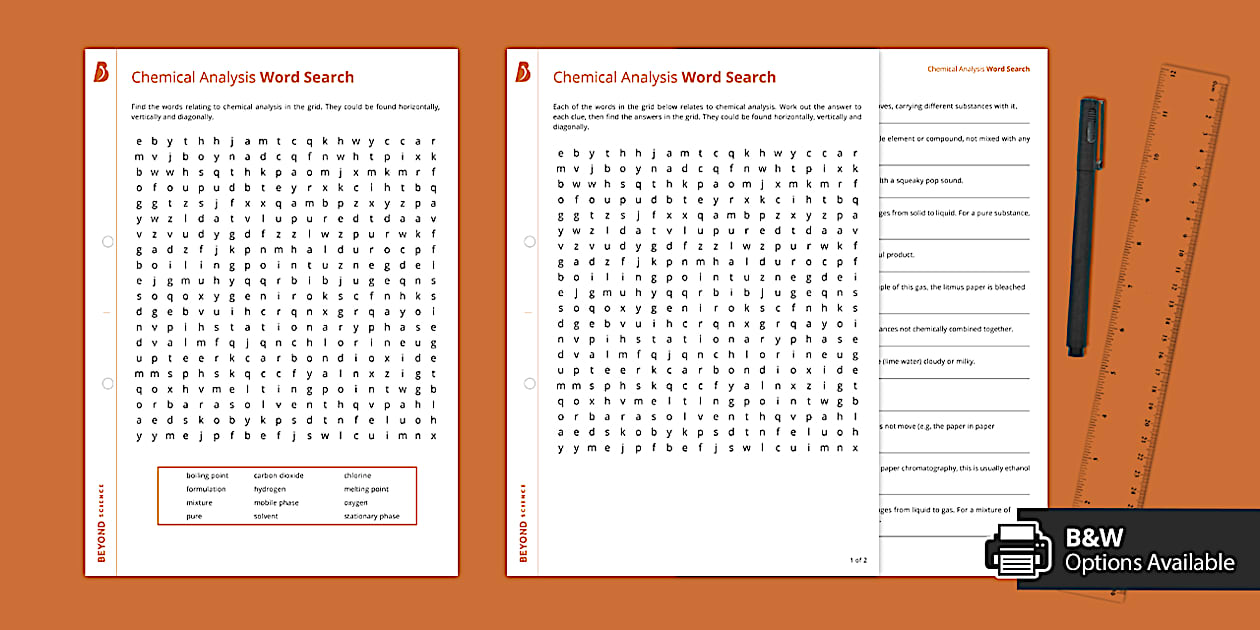 Chemical Analysis Word Search (Combined) | Science | Beyond