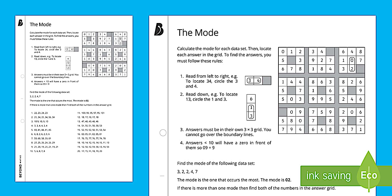 Year 7 - Year 10 Maths The Mode Number Search Puzzle
