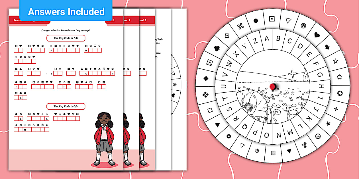 Remembrance Day Secret Code Wheel - All Levels - Kids Puzzles