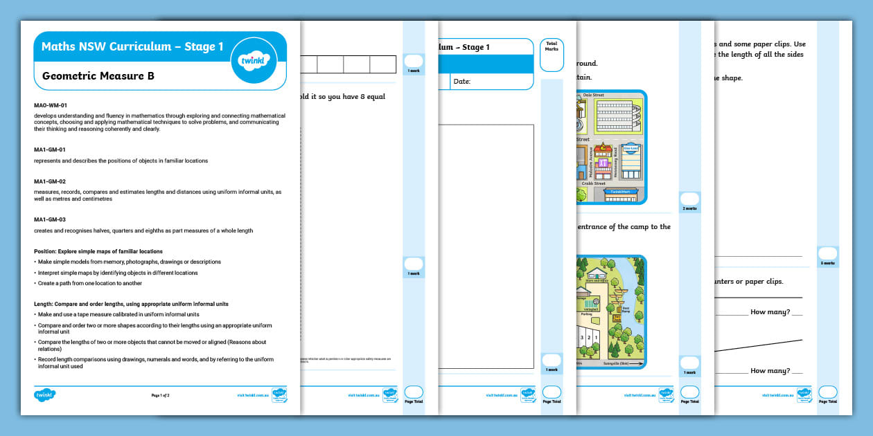Maths Assessment NSW Curriculum – Stage1 Geometric Measure B