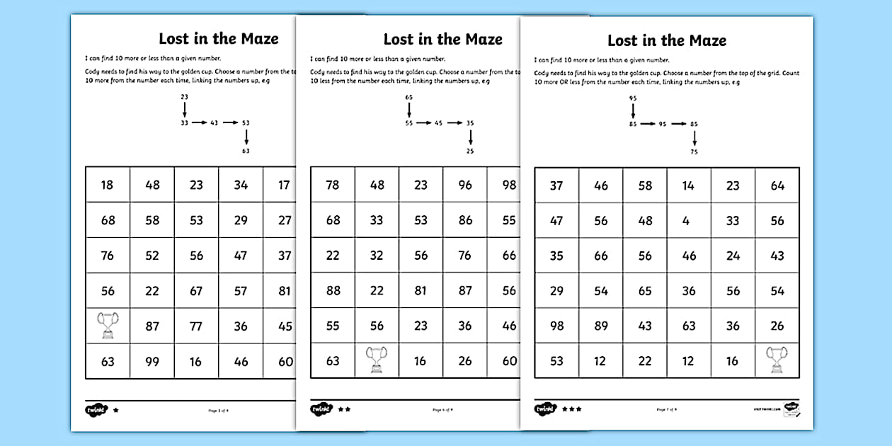 10 More 10 Less Worksheet - Primary Resources - KS1 Maths