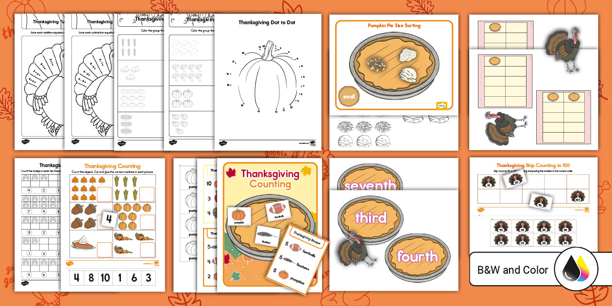 Thanksgiving Math Activity Pack for PreK-K (Teacher-Made)