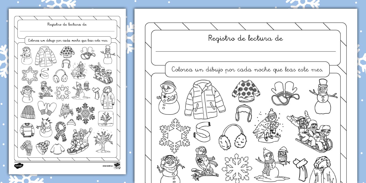 Ficha de actividad: Registro de lectura - invierno - Twinkl