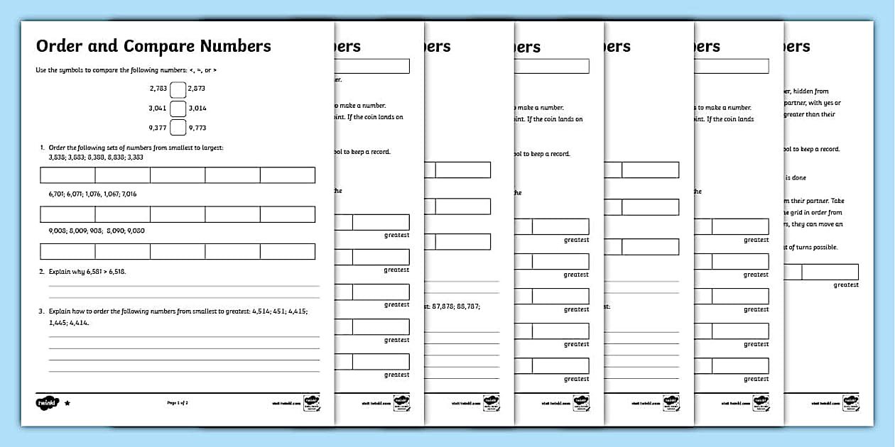 Place Value: Order and Compare Numbers Differentiated Activities for ...