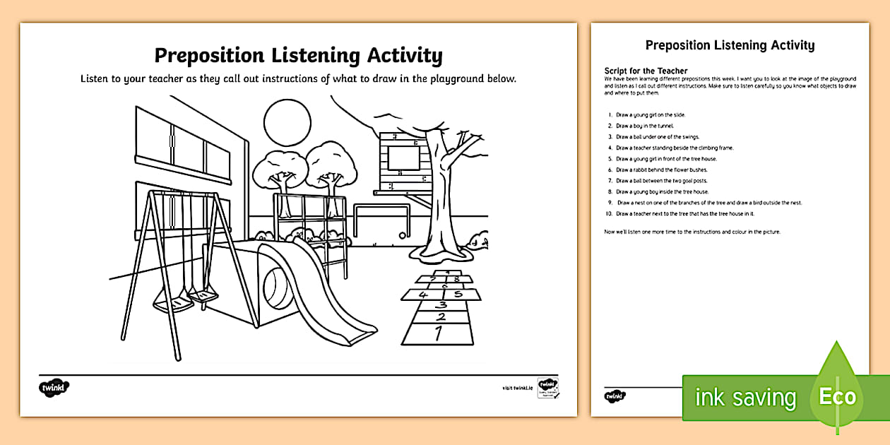 Preposition Listening Worksheet | Primary Resources - Twinkl