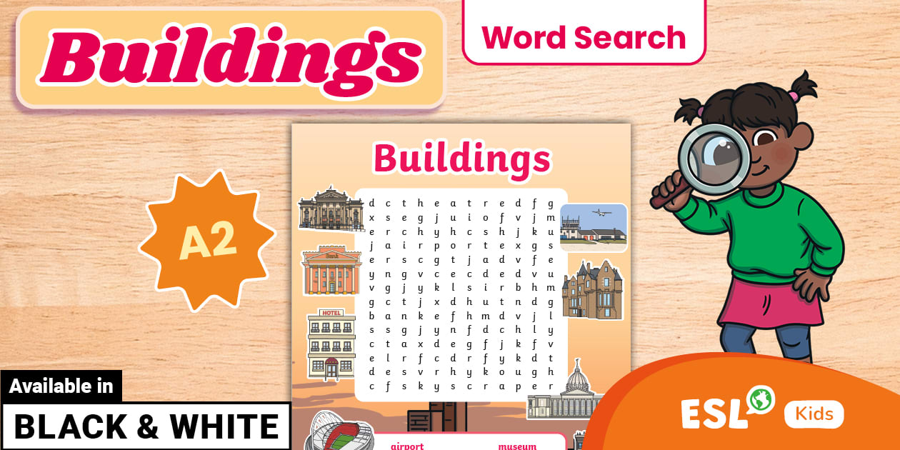 ESL Buildings Word Search for Kids {A2}