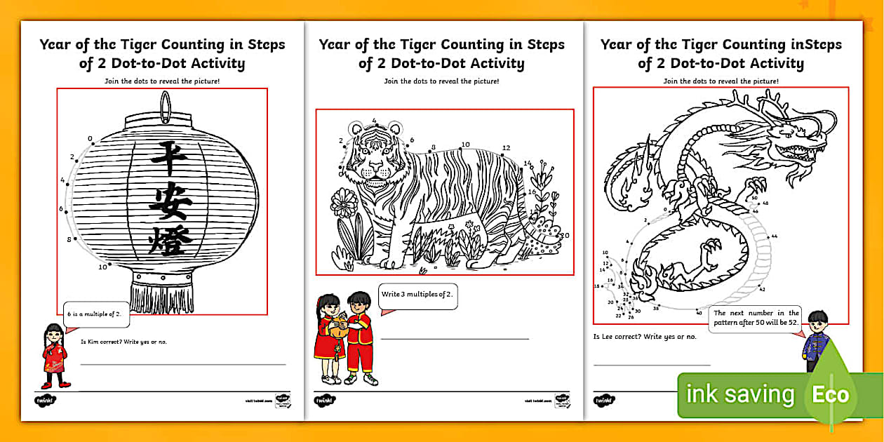 👉 Year of the Tiger Counting in 2s Dot-to-Dot Activities