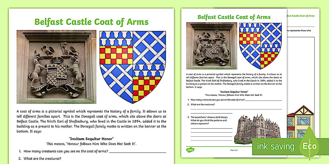 Belfast Castle Coat of Arms Read and Draw Worksheet / Worksheet - World ...