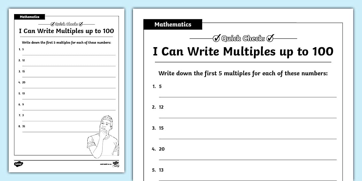 Quick Check: I Can Write Multiples up to 100 (teacher made)