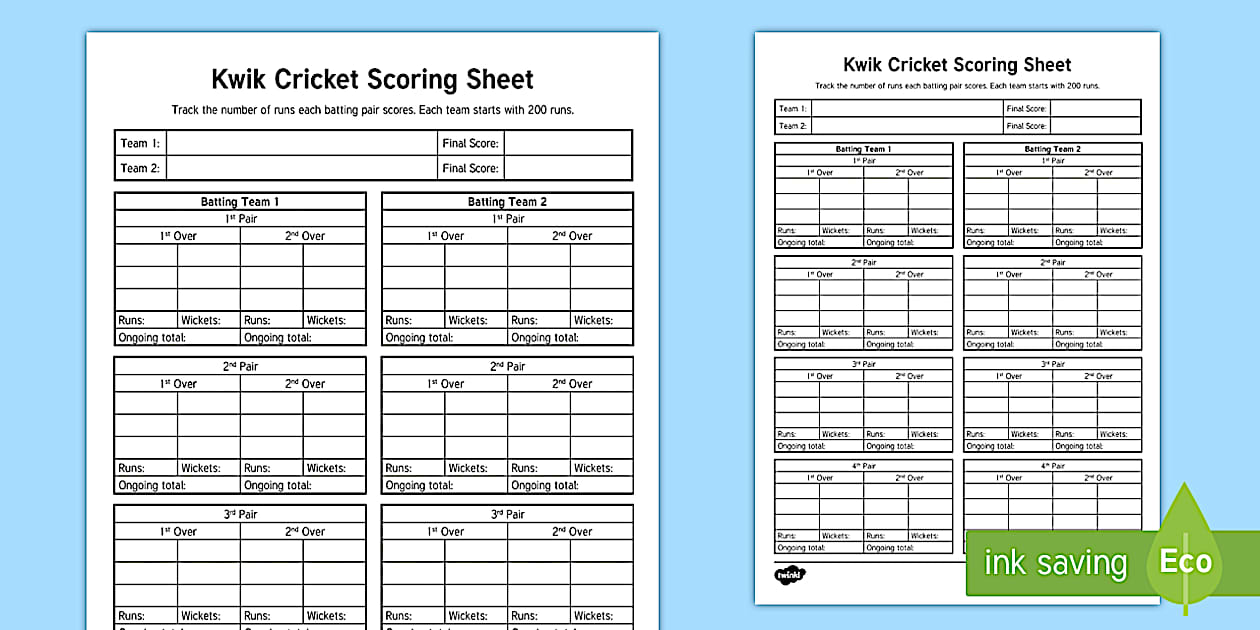 Kwik Cricket Score Card Adult Guidance - Twinkl