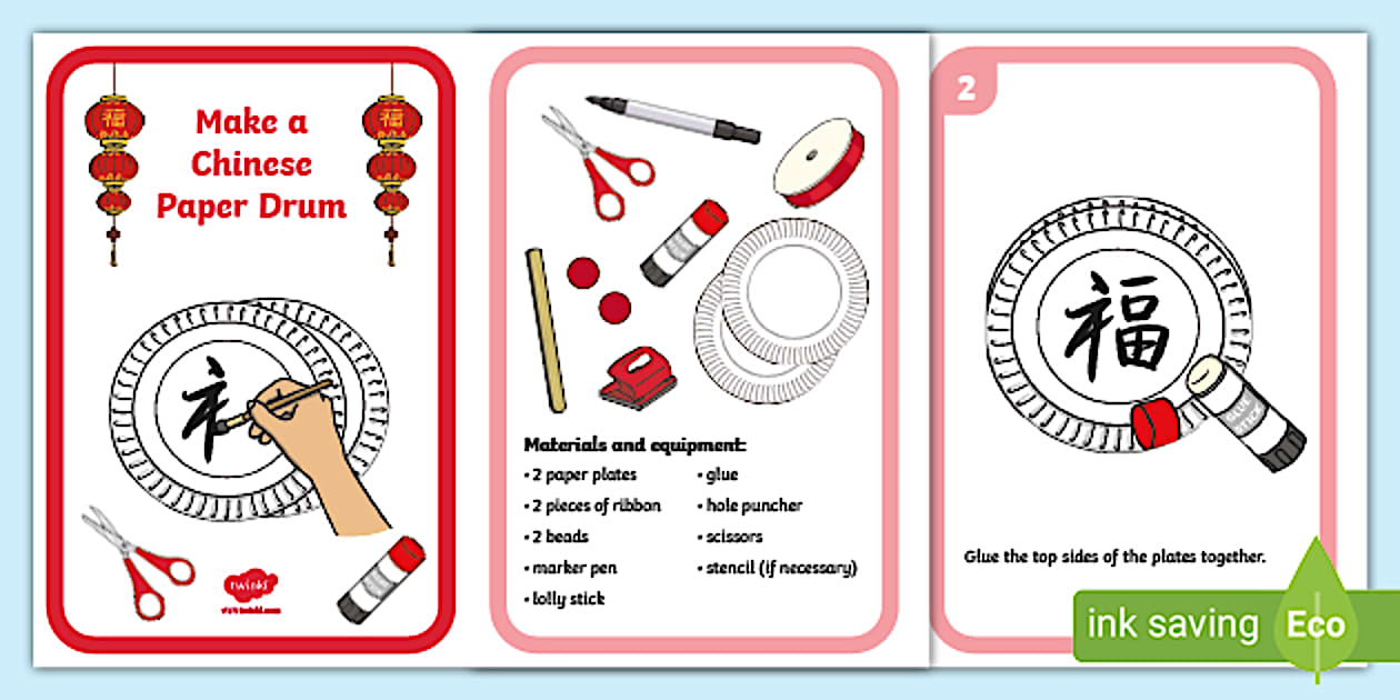 FREE! - Chinese New Year Craft Paper Drum Making Activity Instructions