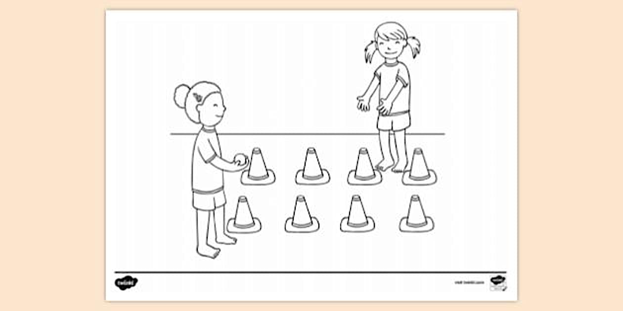 Children Playing Cone Passing Game Colouring Sheet | Colouring Sheets