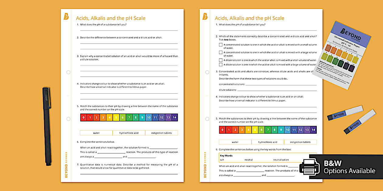 KS3 Acids and Alkalis Worksheet (teacher made) - Twinkl