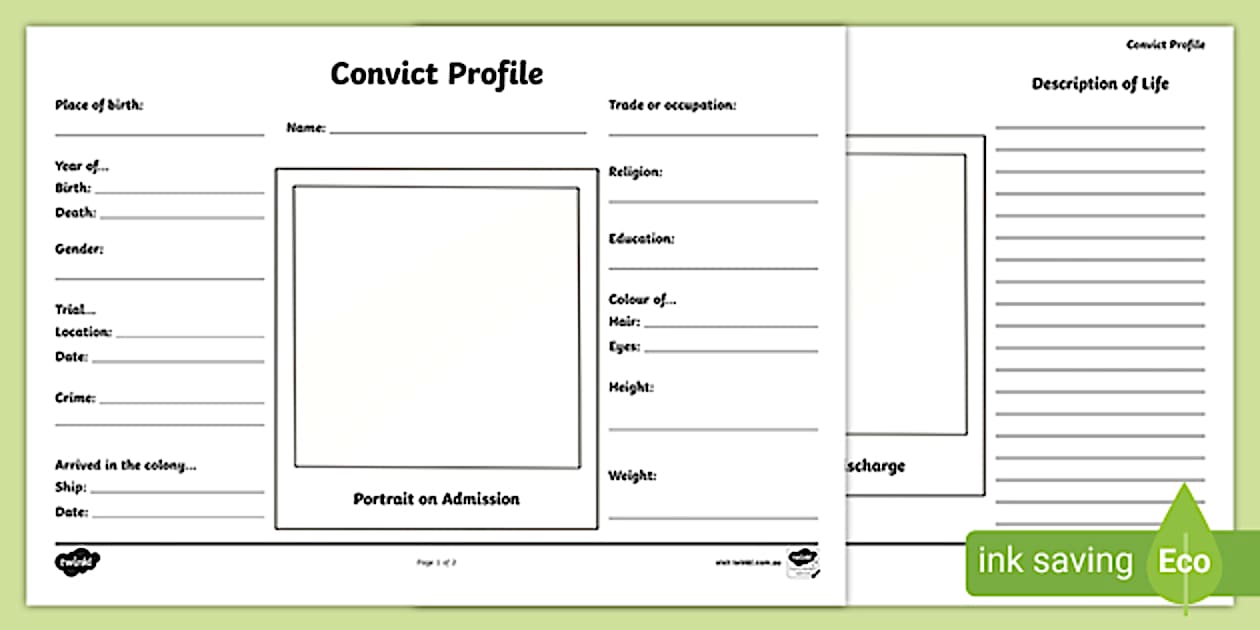 Convict Profile Worksheet (teacher made) - Twinkl