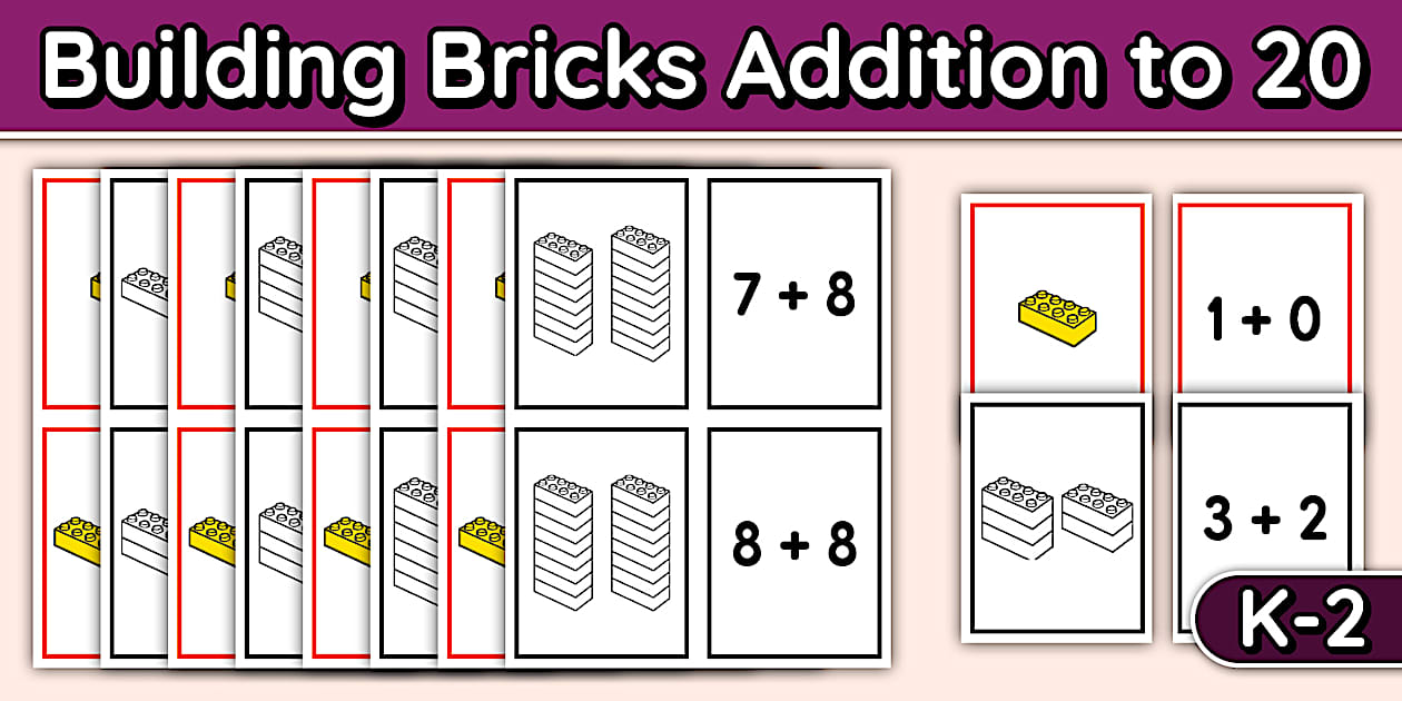 Building Bricks Addition to 20 Matching Cards