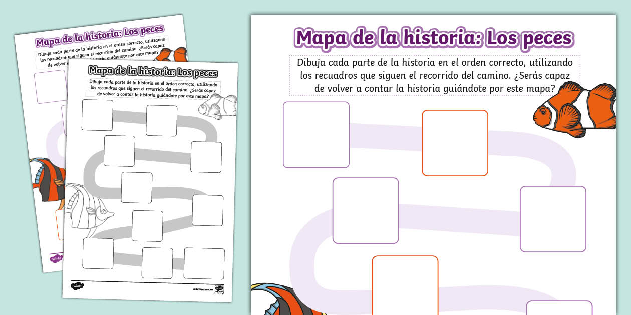 Hoja de actividad: Mapa de la historia - Los peces - Twinkl